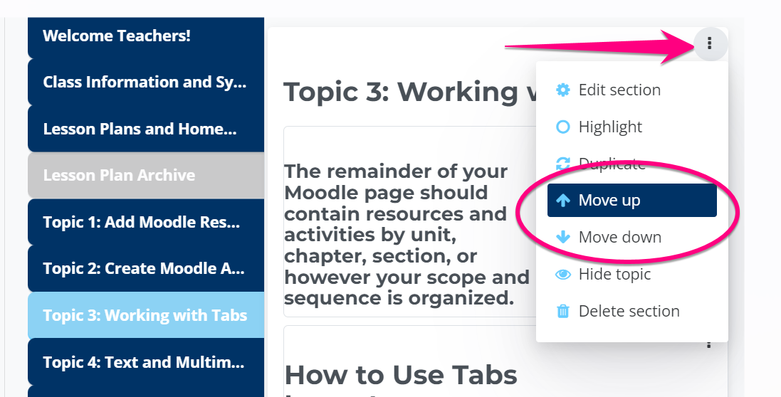 How to move tabs on your Moodle page – VCS IT Help Center