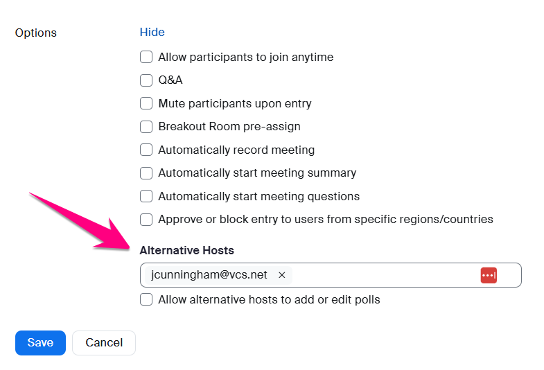 How to add an alternative host to your Zoom meeting room – VCS IT Help Center